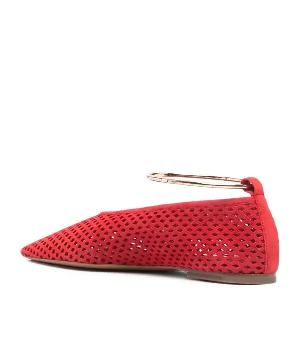 JIL SANDER Pointed Toe Perforated Ballet Flats - Red