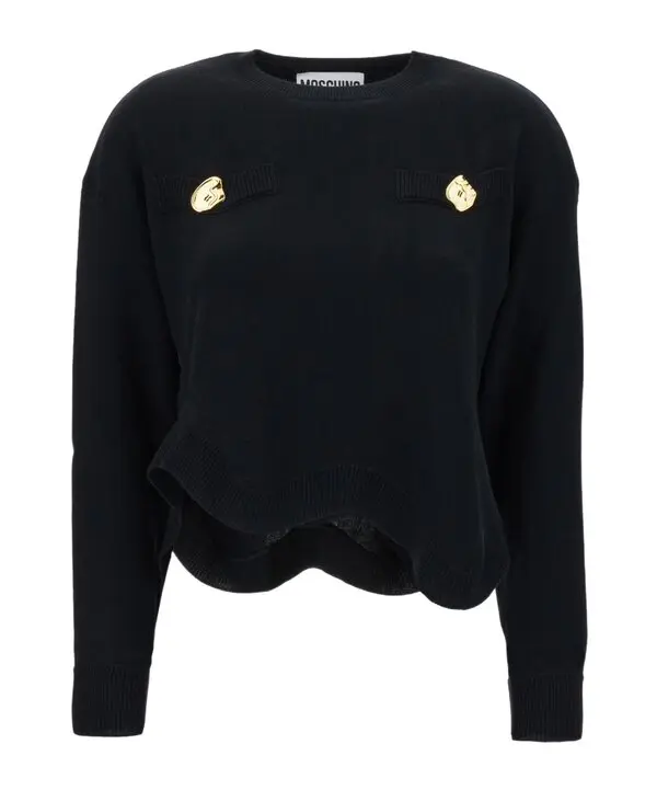Moschino Asymmetric Hem Crewneck Knitted Jumper - Black