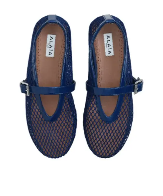 Alaïa Fishnet Ballet Flats With Buckle Detail - Midnight Blue