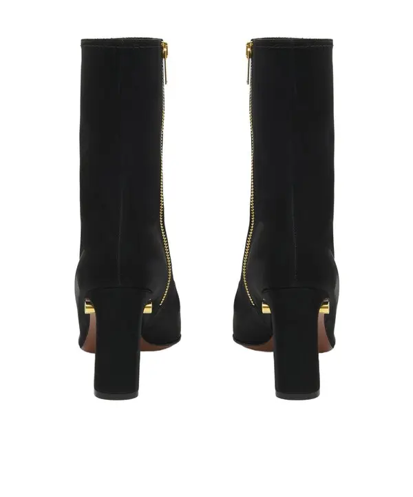 Alexander McQueen Pointed-toe Block Heel Ankle Boots With Gold-tone T-bar Detail