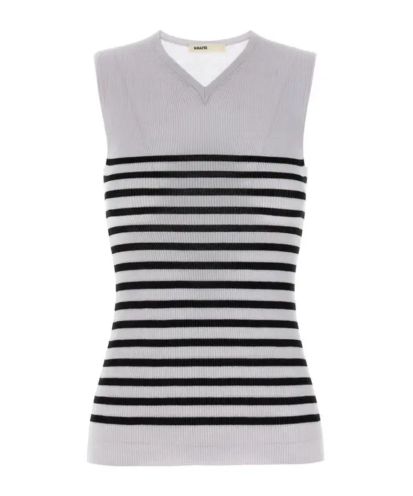 Khaite Striped V-neck Knit Tank Top - Gray