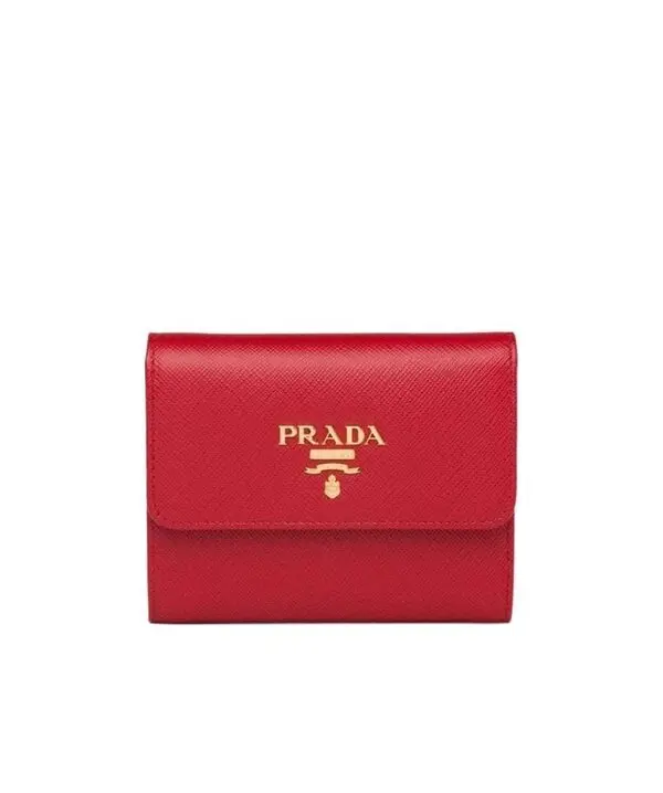Prada Logo Plaque Tri-fold Wallet - Red