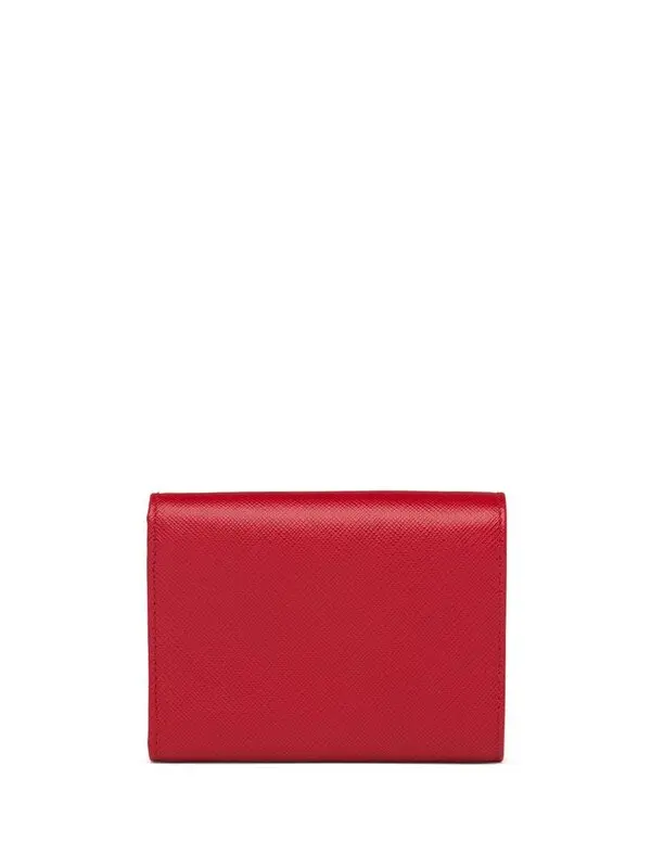 Prada Logo Plaque Tri-fold Wallet - Red