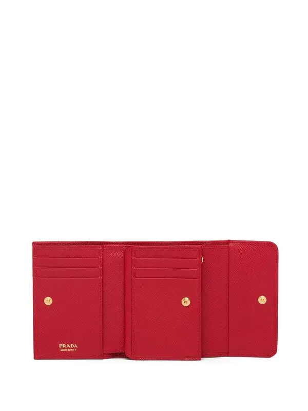 Prada Logo Plaque Tri-fold Wallet - Red