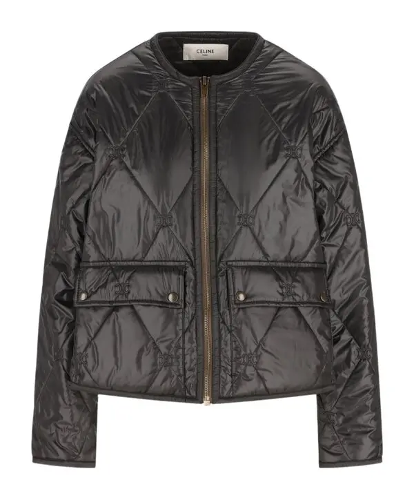 Celine Quilted Jacket In Light Nylon - Black