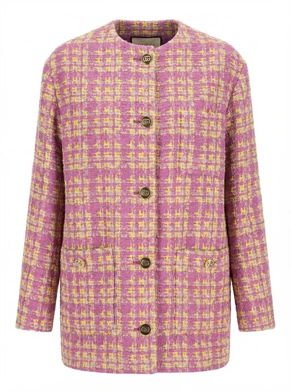 Gucci Plaid Tweed Button-up Jacket