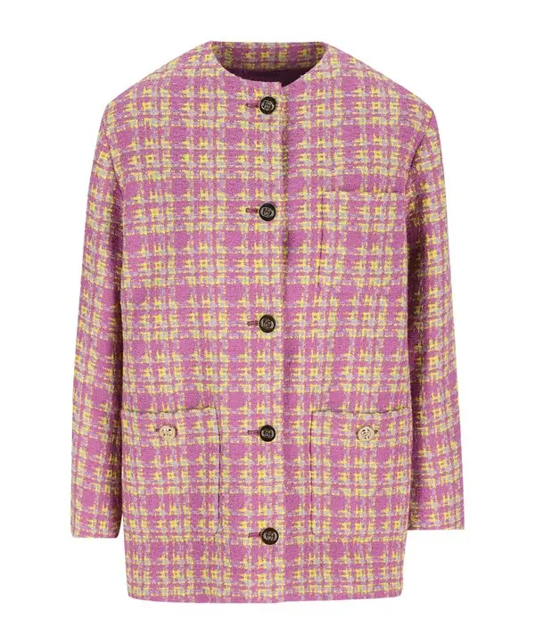 Gucci Plaid Tweed Button-up Jacket - Pink