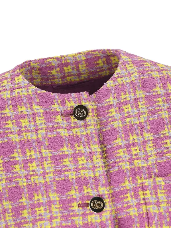 Gucci Plaid Tweed Button-up Jacket - Pink