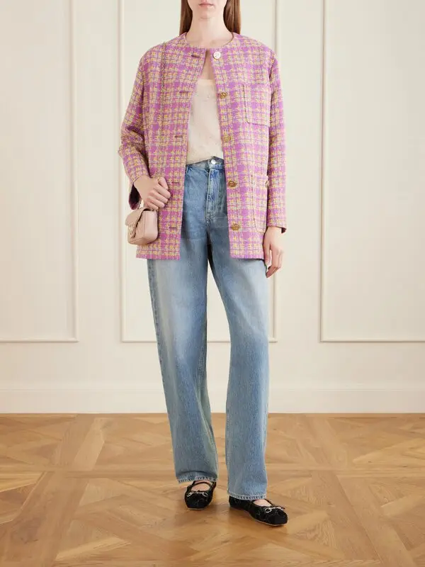Gucci Plaid Tweed Button-up Jacket - Pink