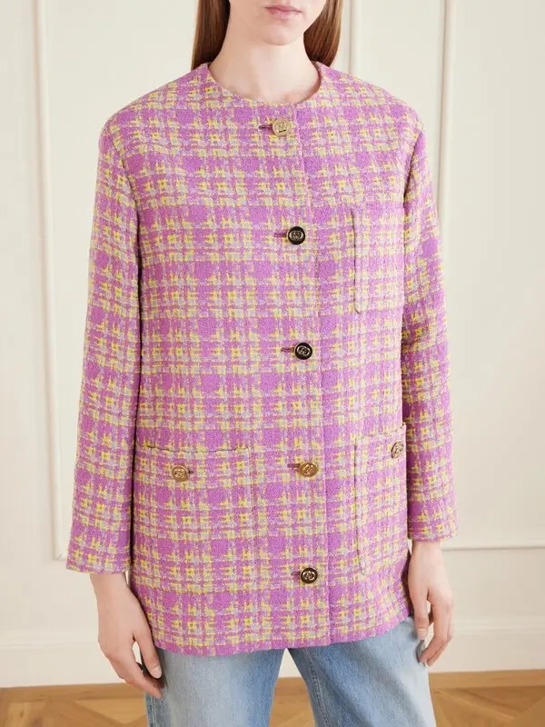 Gucci Plaid Tweed Button-up Jacket - Pink