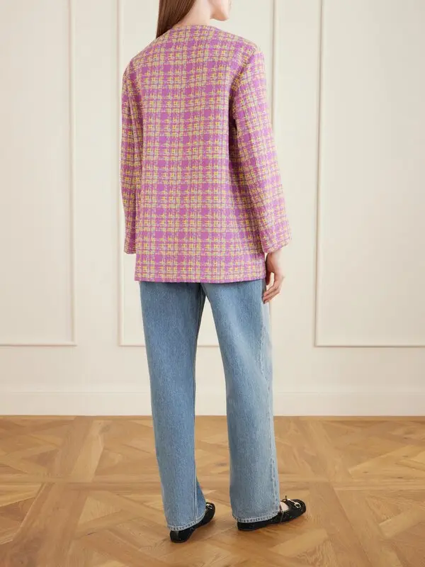 Gucci Plaid Tweed Button-up Jacket - Pink
