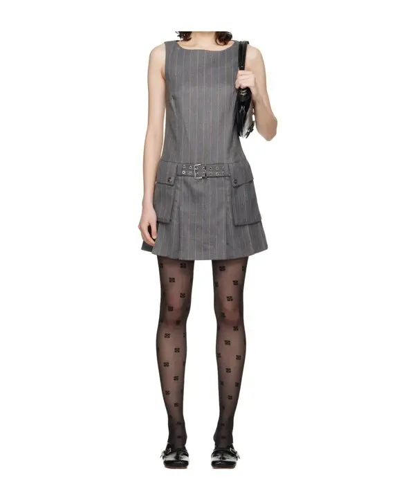 GANNI Striped Belted Wool Blend Mini Dress