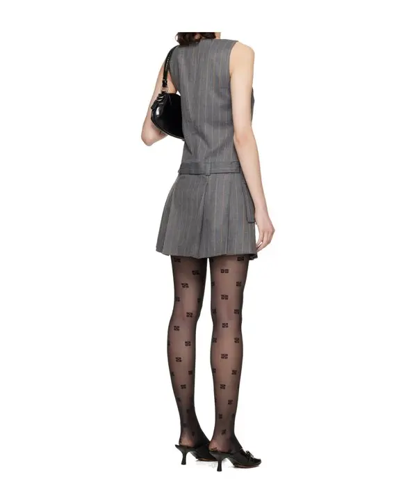 GANNI Striped Belted Wool Blend Mini Dress