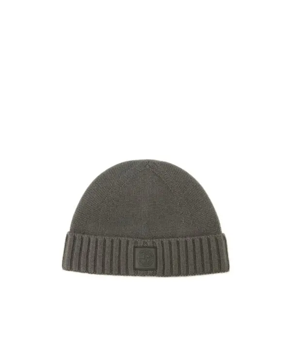 Stone Island Ribbed Knit Beanie With Logo Patch - Dark Grey
