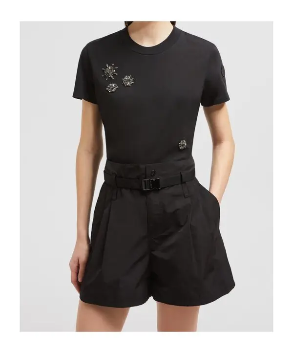 Moncler Crystal Flower Embellished Cotton T-shirt