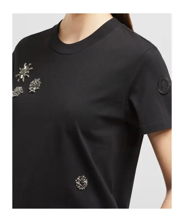 Moncler Crystal Flower Embellished Cotton T-shirt