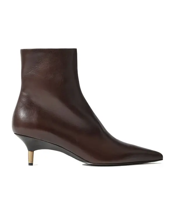 Khaite Bella Leather Ankle Boots With Gold Heel Detail - Brown