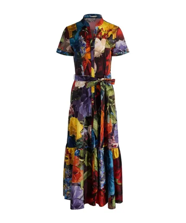 ALICEOLIVIA Alice + Olivia Lucy Floral Print Tie Midi Dress