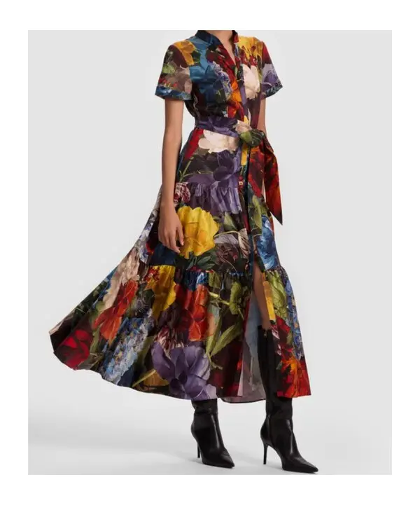 ALICEOLIVIA Alice + Olivia Lucy Floral Print Tie Midi Dress