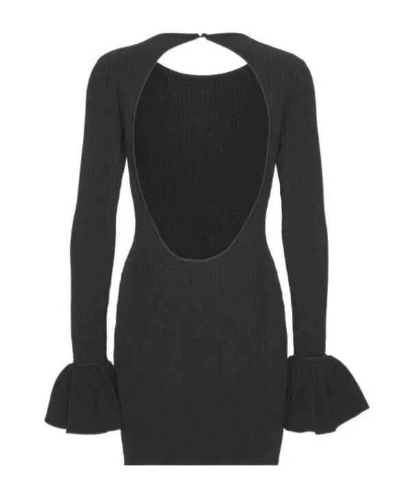ROTATE BY BIRGER CHRISTENSEN Ribbed Knit Mini Dress With Flared Cuffs And Cutout Back