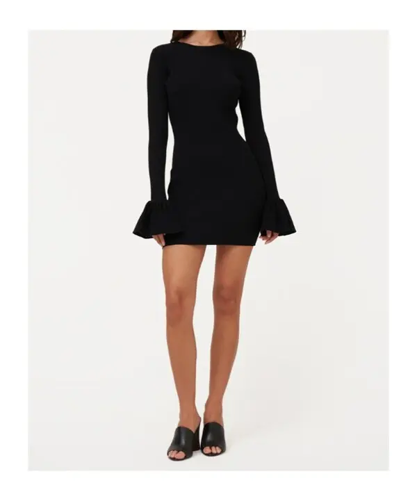 ROTATE BY BIRGER CHRISTENSEN Ribbed Knit Mini Dress With Flared Cuffs And Cutout Back