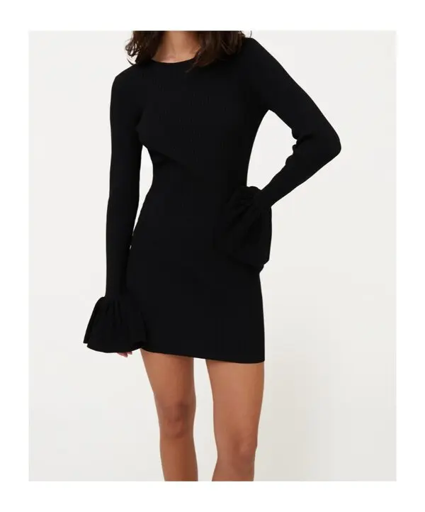 ROTATE BY BIRGER CHRISTENSEN Ribbed Knit Mini Dress With Flared Cuffs And Cutout Back