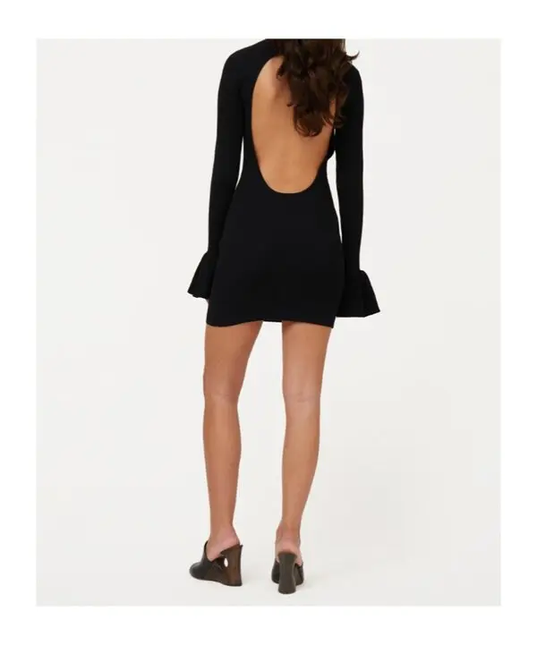 ROTATE BY BIRGER CHRISTENSEN Ribbed Knit Mini Dress With Flared Cuffs And Cutout Back
