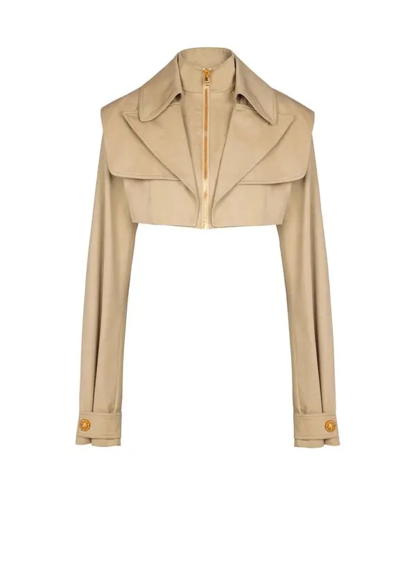 Balmain Cropped Gabardine Jacket - Beige