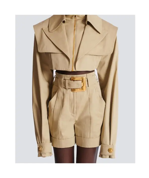 Balmain Cropped Gabardine Jacket - Beige
