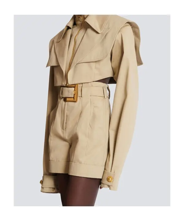 Balmain Cropped Gabardine Jacket - Beige