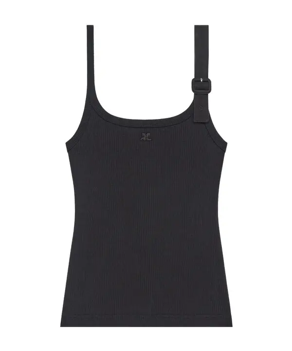 COURREGES Courrèges Asymmetrical Buckle Rib Tank Top - Black