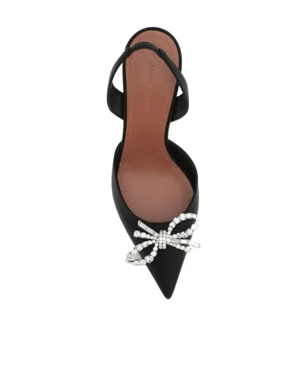 Amina Muaddi Pointed Toe Slingback Sandals With Embellished Detail - Black