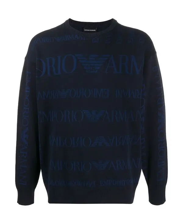 Emporio Armani All-over Logo Fine Knit Sweater - Black