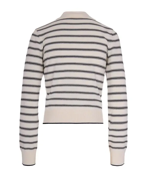 A.p.c. Striped Buttoned Cardigan With Turn-down Collar - Ecru/black
