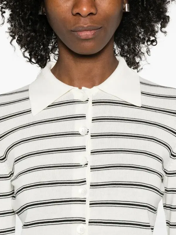 A.p.c. Striped Buttoned Cardigan With Turn-down Collar - Ecru/black