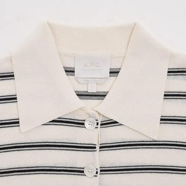 A.p.c. Striped Buttoned Cardigan With Turn-down Collar - Ecru/black
