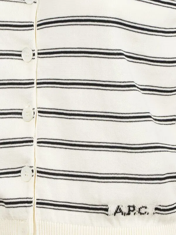 A.p.c. Striped Buttoned Cardigan With Turn-down Collar - Ecru/black