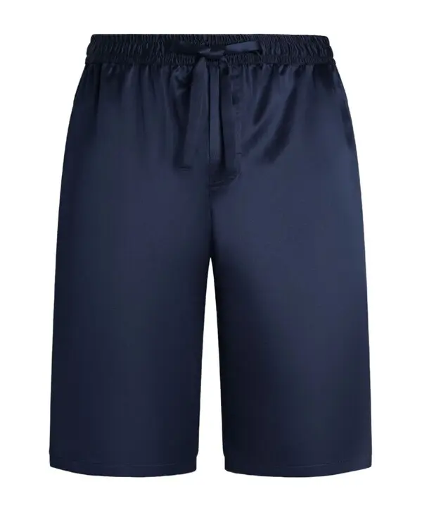 Dolce & Gabbana Logo Embroidered Satin Shorts - Blue