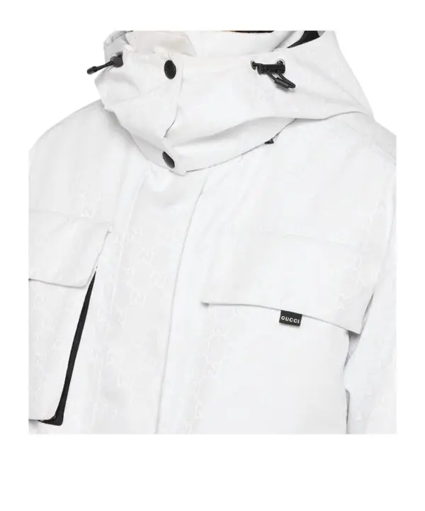 Gucci Gg Jacquard Hooded Jacket With Drawstring Accents