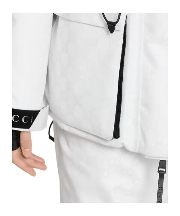 Gucci Gg Jacquard Hooded Jacket With Drawstring Accents