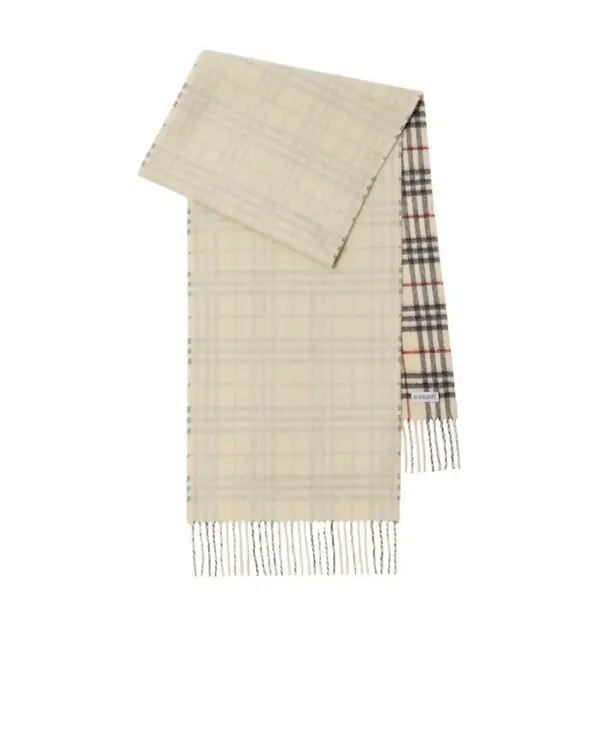 Burberry Checked Reversible Fringed-edge Scarf - Stone