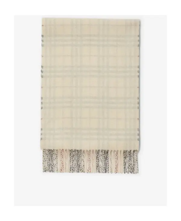 Burberry Checked Reversible Fringed-edge Scarf - Stone