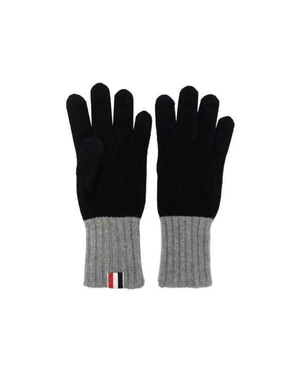 Thom Browne Rwb Stripe Knitted Gloves - Black