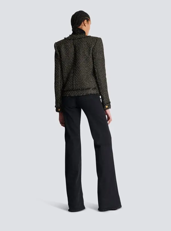 Balmain Lurex Tweed Jacket With Gold Lion Head Buttons - Black