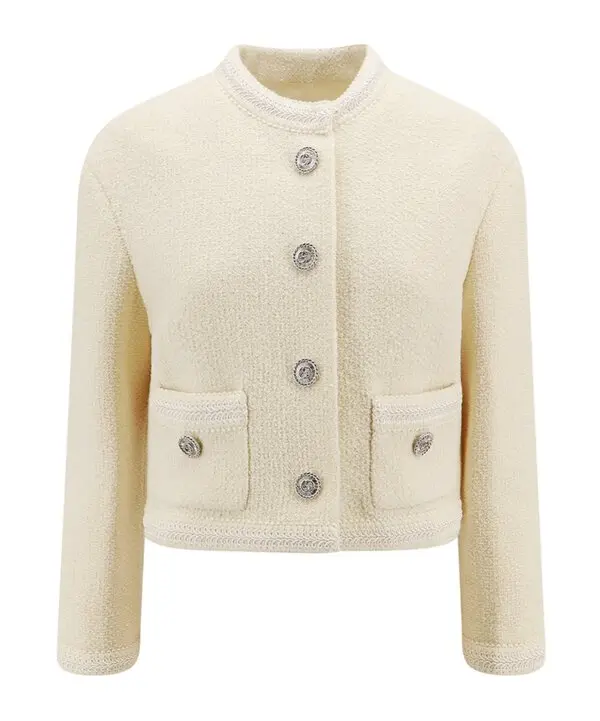 Gucci Cropped Tweed Blazer With Palladium Interlocking G Button - No