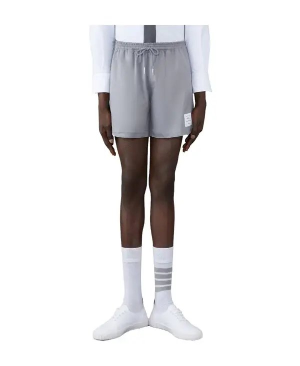 Thom Browne Grey Drawstring Shorts With Name Tag Decals