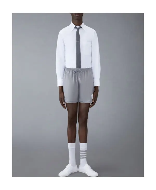 Thom Browne Grey Drawstring Shorts With Name Tag Decals