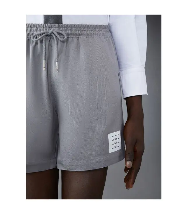 Thom Browne Grey Drawstring Shorts With Name Tag Decals