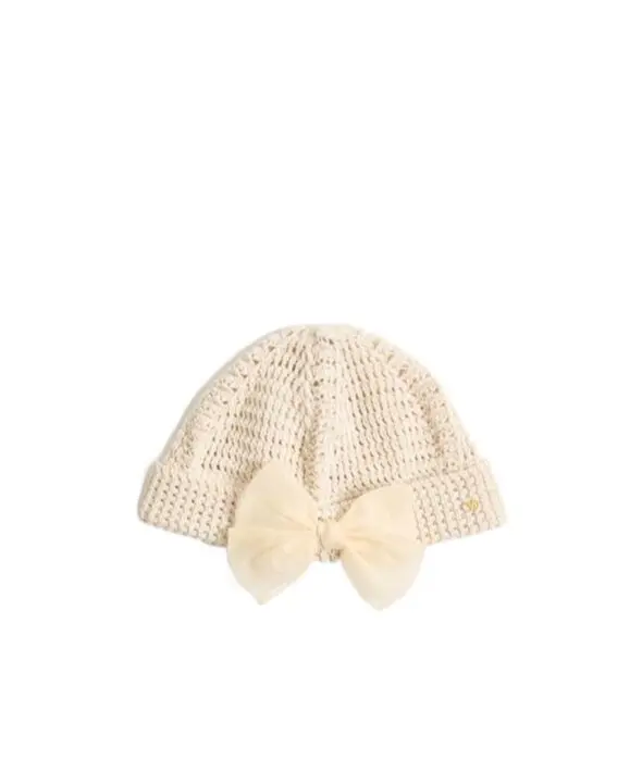 Valentino Garavani Cotton Beanie Hat With Organza Bow - Birch Color