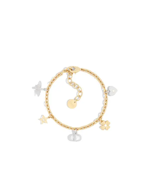 Dior Petit Cd Lucky Charms Bracelet With White Resin Pearls - Yellow